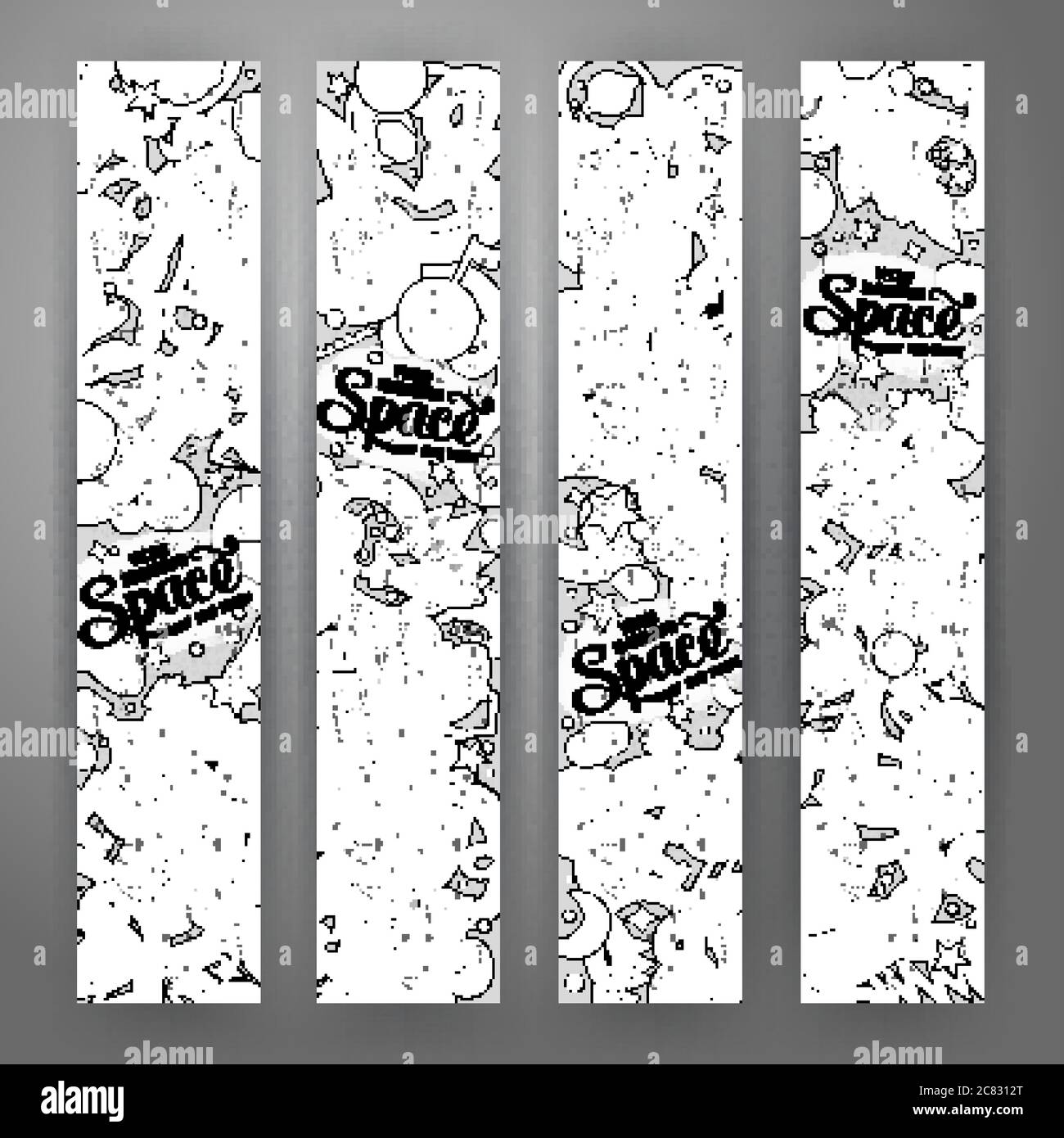 Cartoon cute doodles hand drawn space banners Stock Vector Image & Art ...