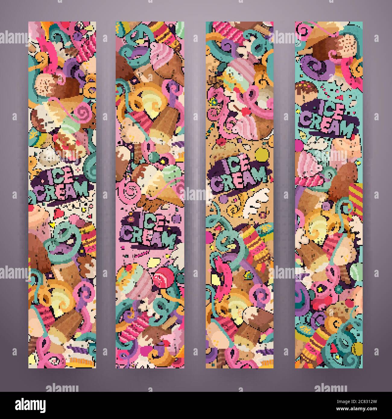 Cartoon line art vector doodles ice cream banners Stock Vector Image ...