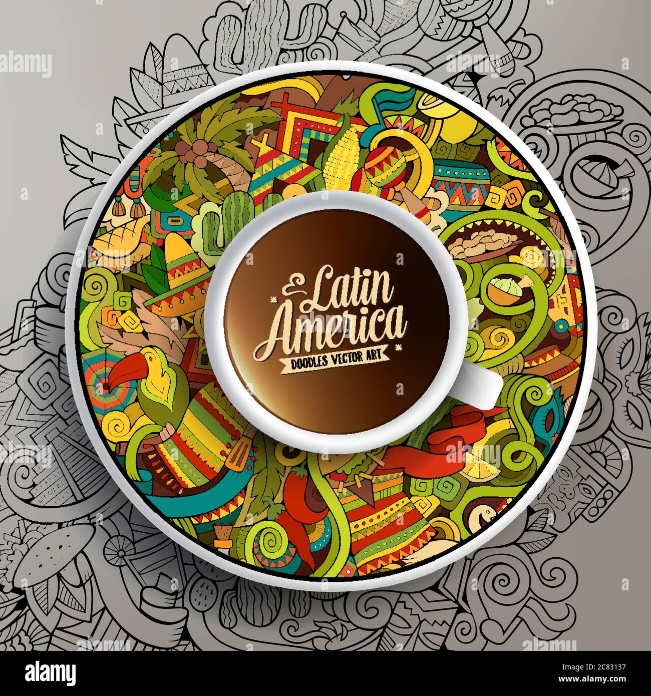 Cup of coffee and hand drawn Latin American theme Stock Vector Image ...