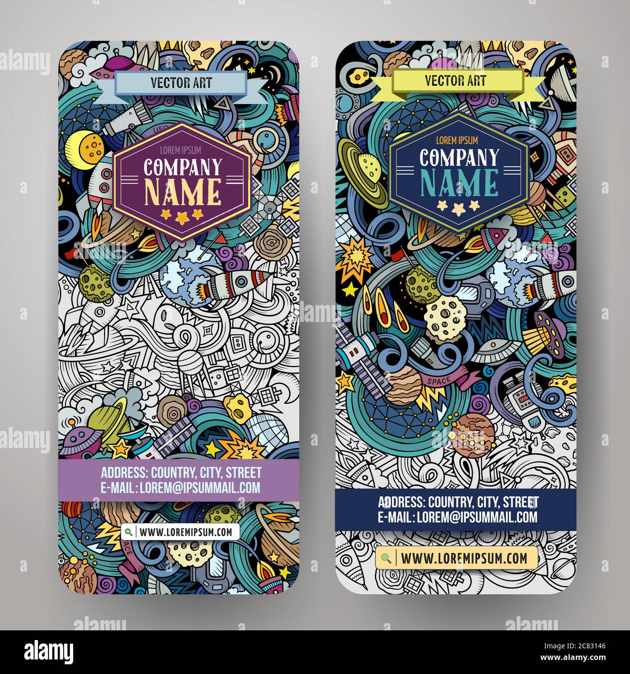 Cartoon cute doodles hand drawn space banners Stock Vector Image & Art ...