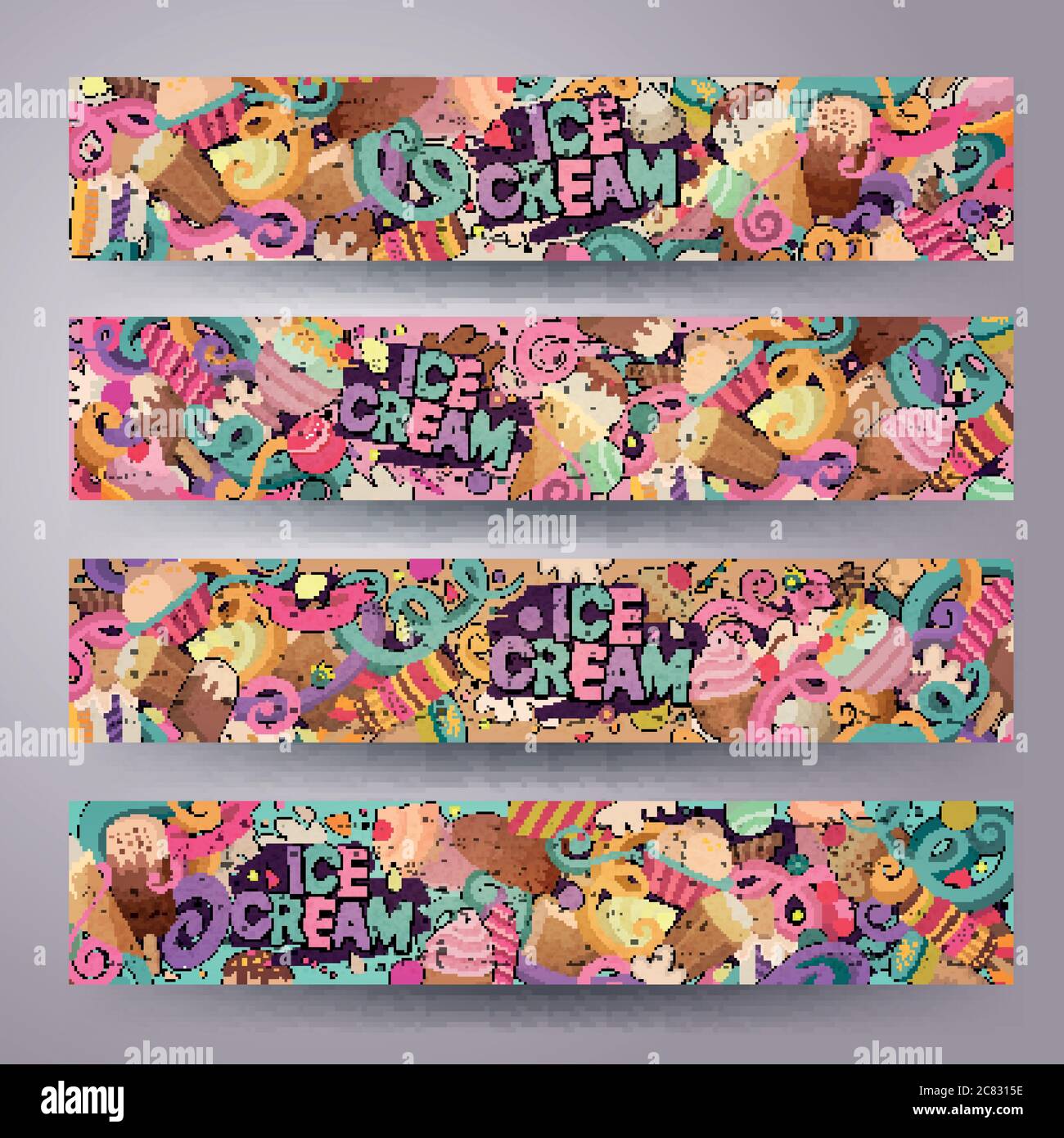 Cartoon line art vector doodles ice cream banners Stock Vector Image ...