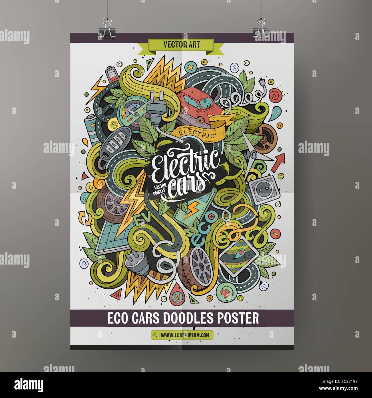 Cartoon doodles Electric cars poster design Stock Vector Image & Art ...