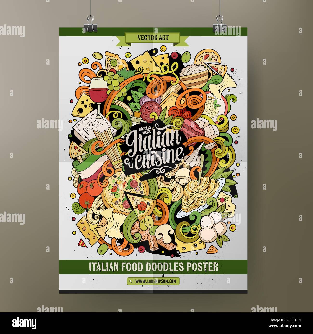Cartoon hand drawn doodles Italian food poster template Stock Vector ...