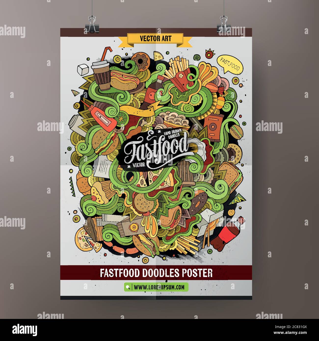 Cartoon doodles Fast food poster template Stock Vector Image & Art - Alamy