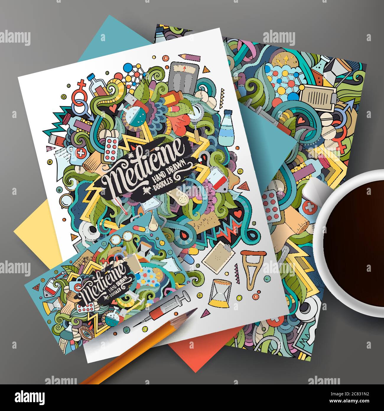 Cartoon doodles Medical corporate identity set Stock Vector Image & Art ...