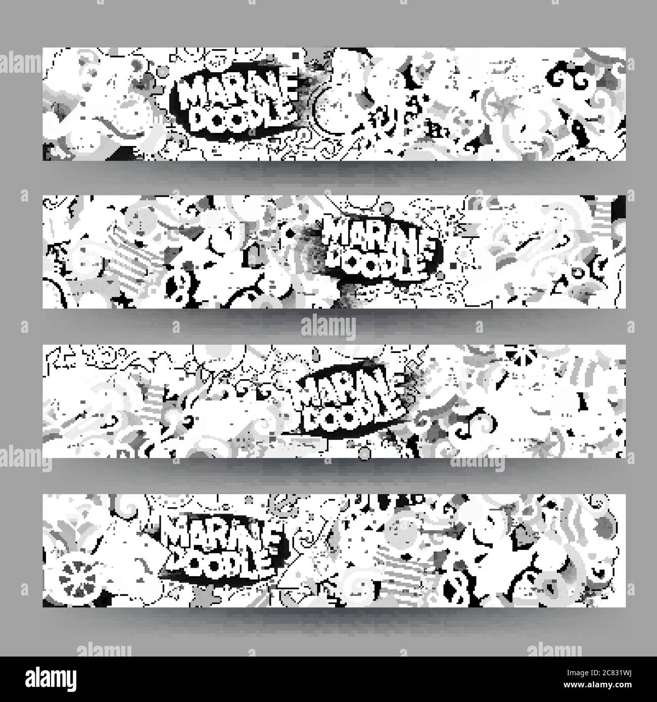 Cartoon line art vector hand-drawn marine nautical banners Stock Vector ...