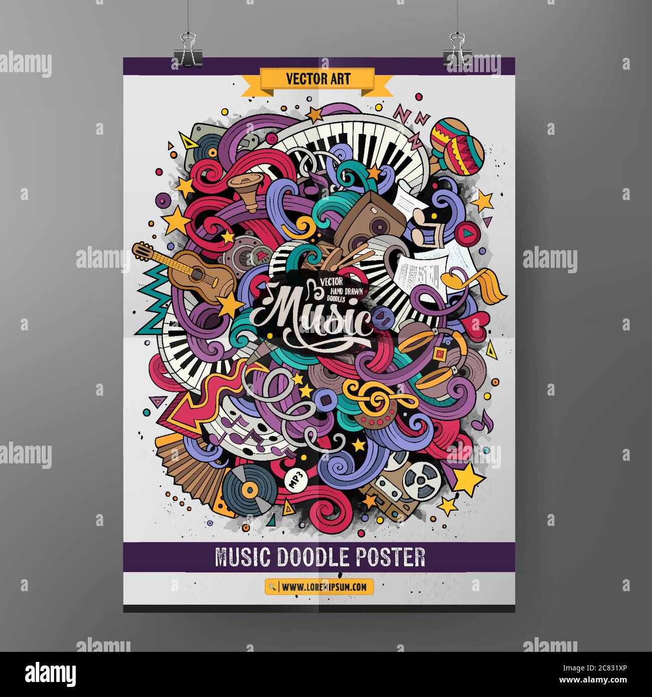 Cartoon hand-drawn doodles Musical poster Stock Vector Image & Art - Alamy