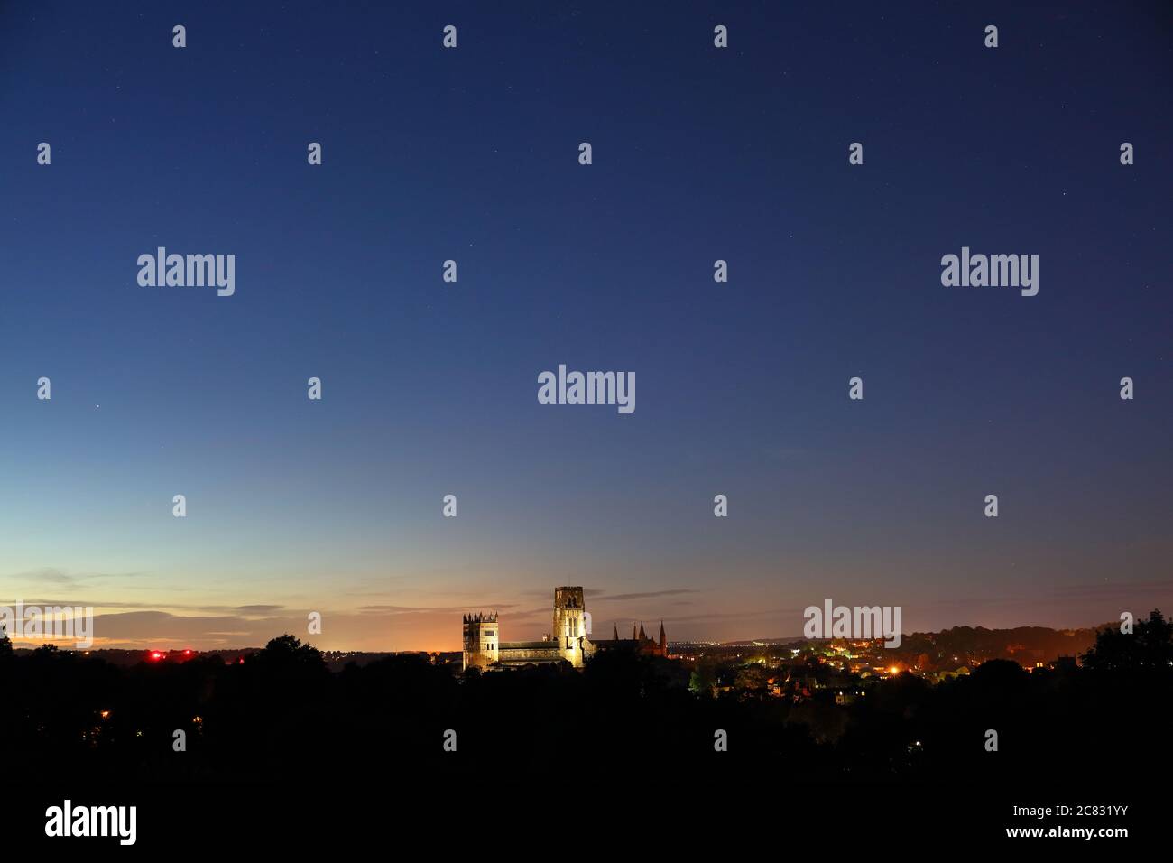 Night time Image of Durham Cathedral in Floodlight after Sunset with a ...