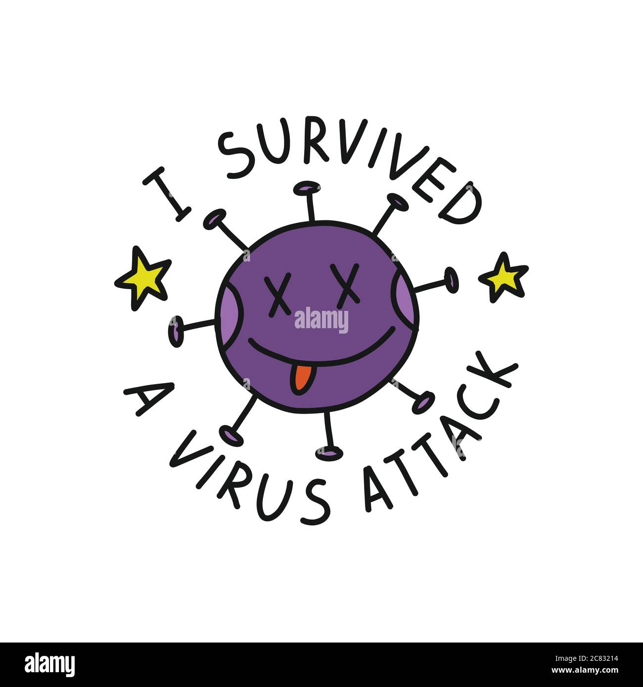 i survived a virus attack sticker doodle icon, vector illustration ...