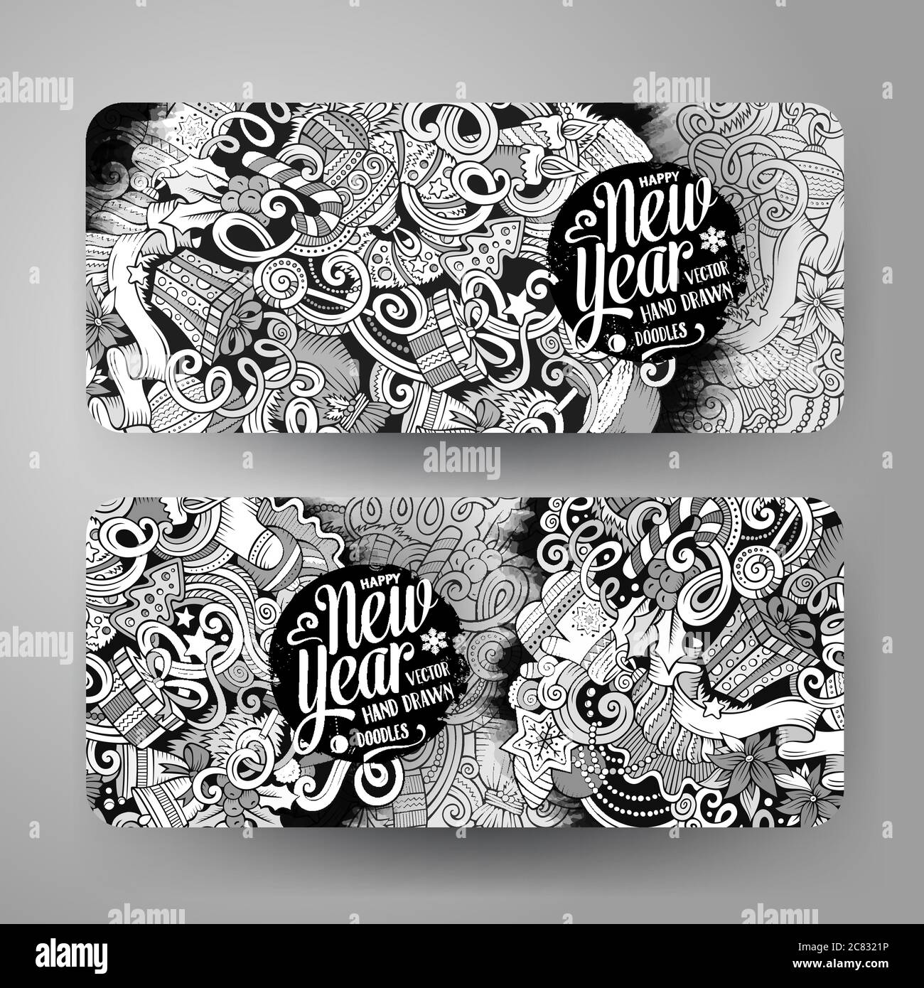 Cartoon doodles New Year holidays banners Stock Vector Image & Art - Alamy