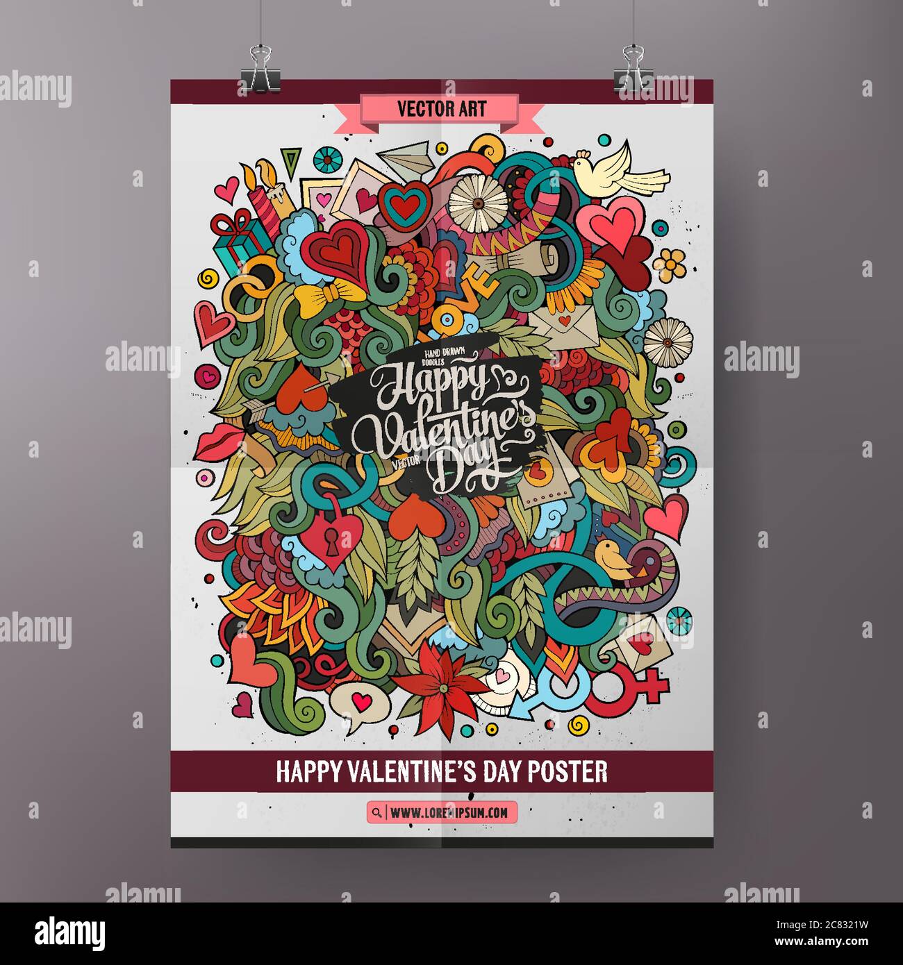 Cartoon colorful hand drawn doodles Love poster Stock Vector Image ...