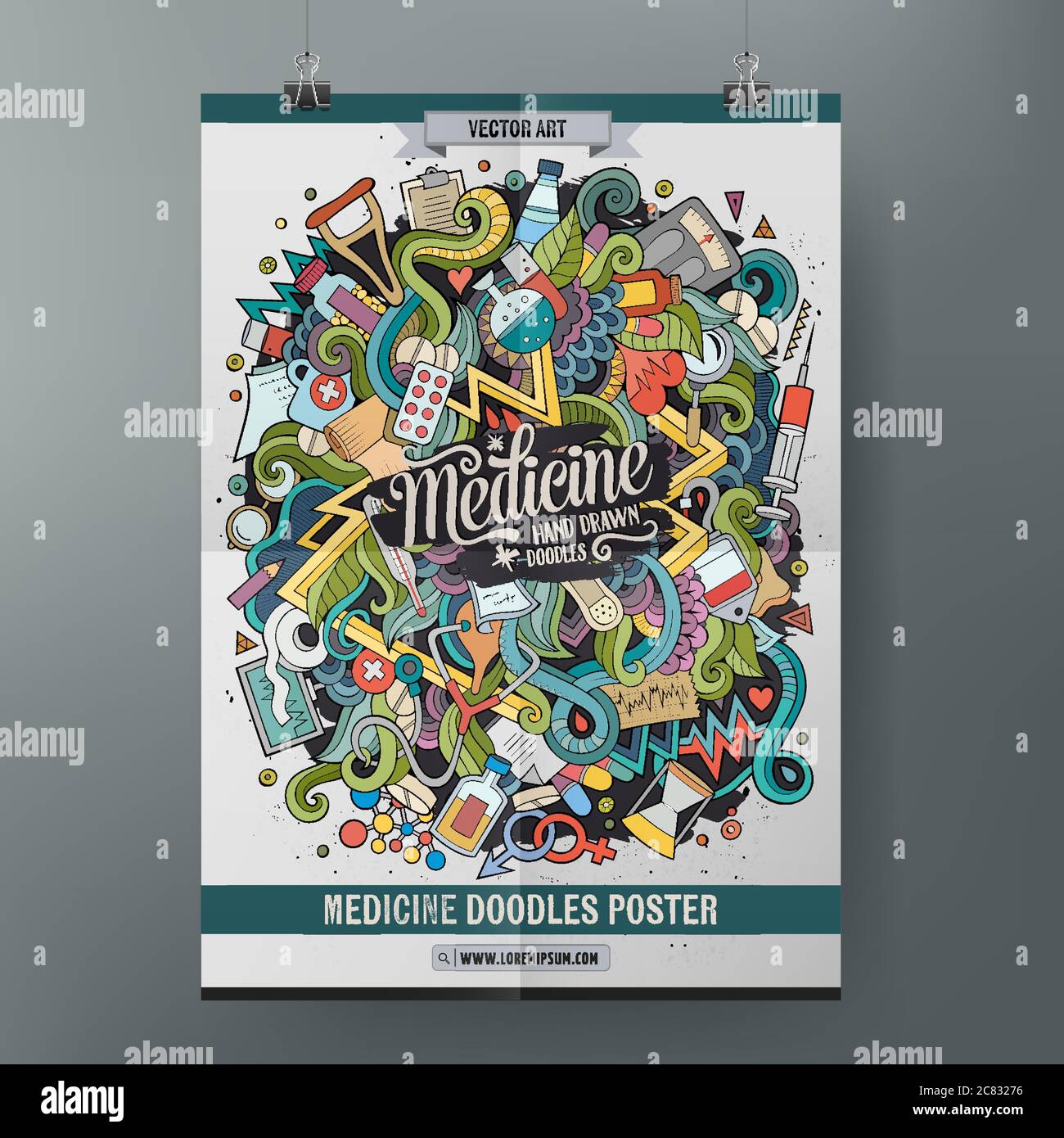 Cartoon hand drawn doodles Medical poster template Stock Vector Image ...