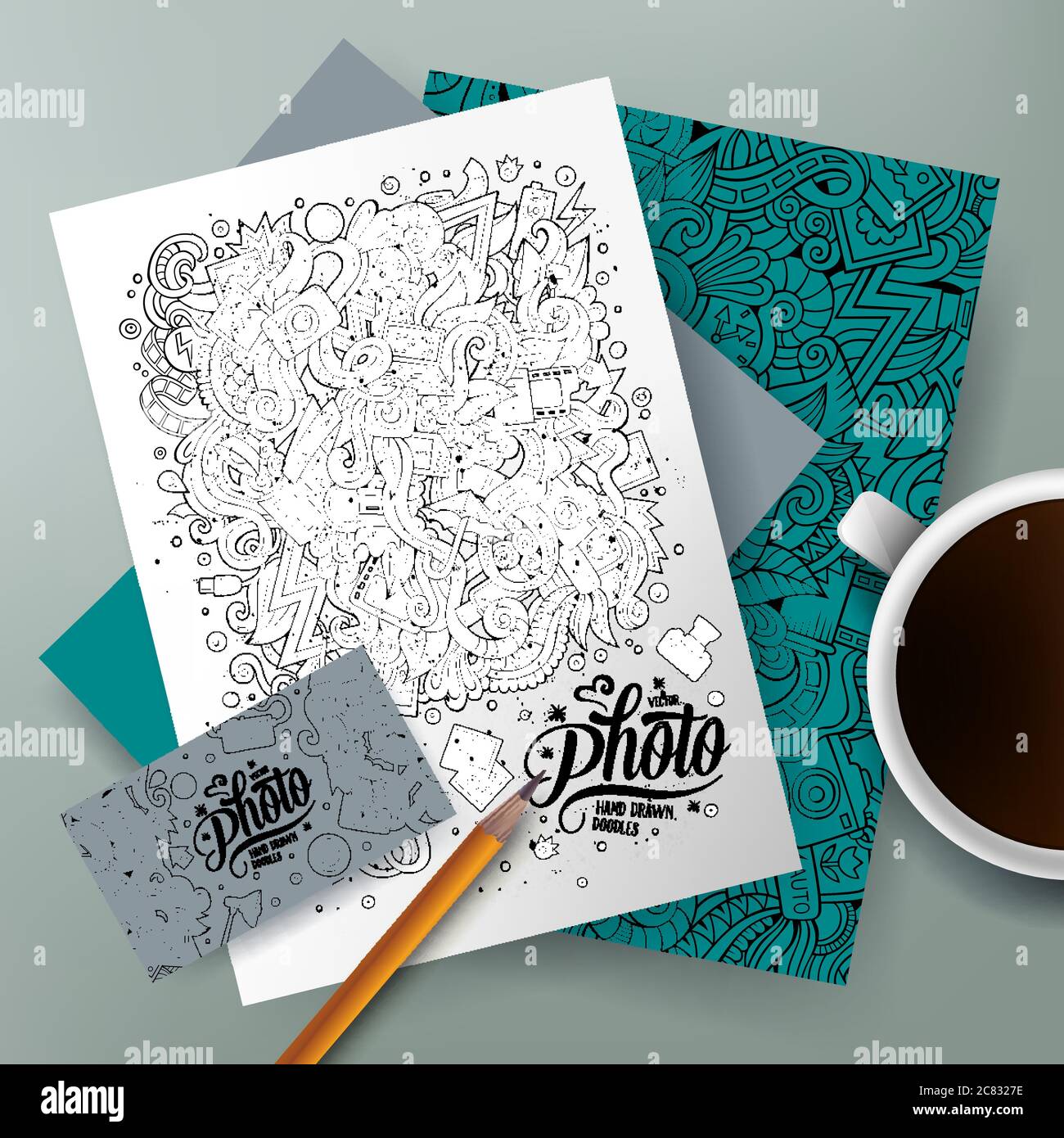 Cartoon doodles Photo corporate identity set Stock Vector Image & Art ...