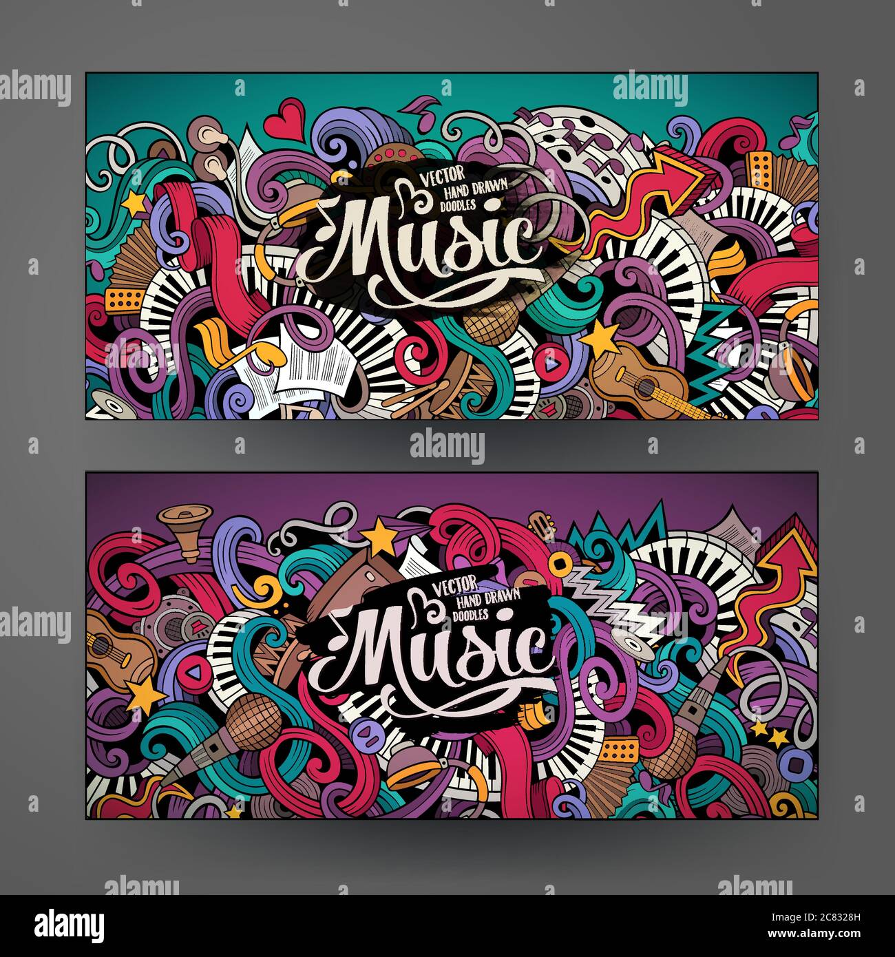Cartoon hand-drawn doodles Musical banners Stock Vector Image & Art - Alamy