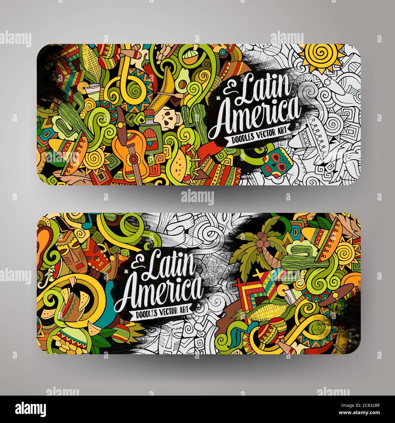 Cartoon hand-drawn doodles Latin American banners Stock Vector Image ...