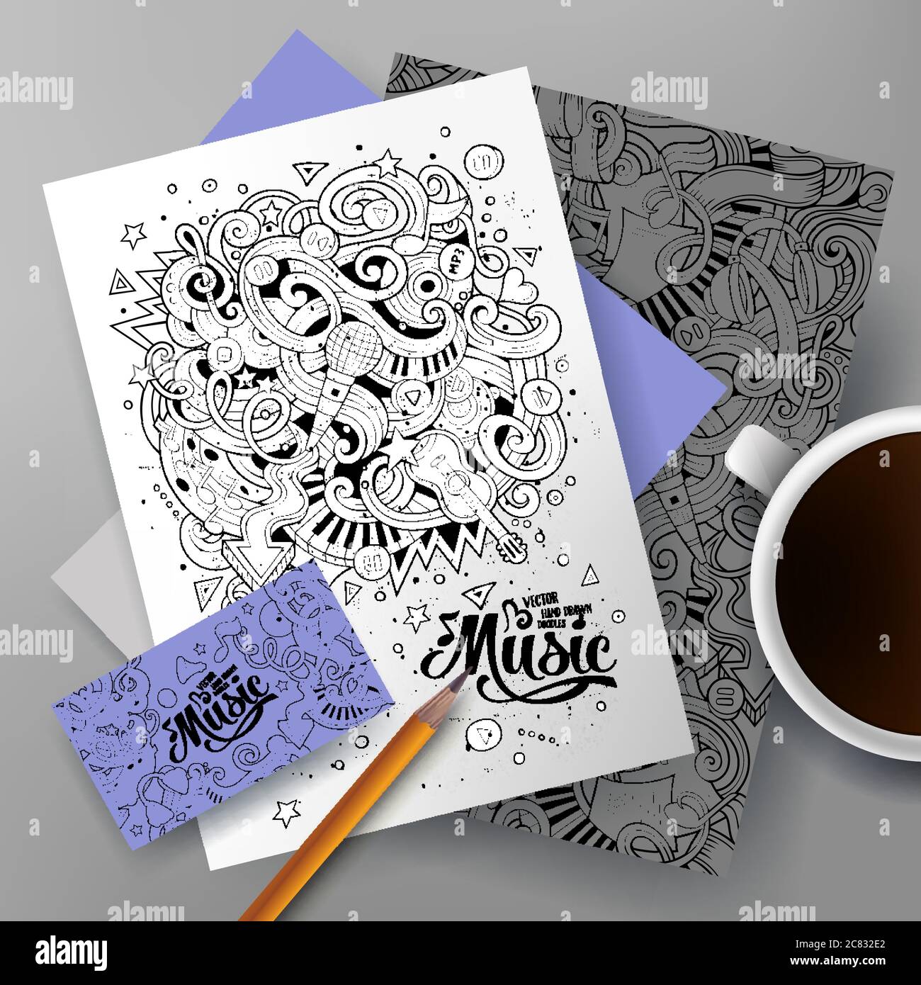 Cartoon hand-drawn doodles Musical identity Stock Vector Image & Art ...