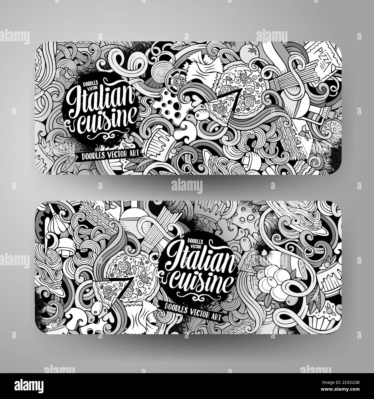 Cartoon hand-drawn doodles italian food banners Stock Vector Image ...