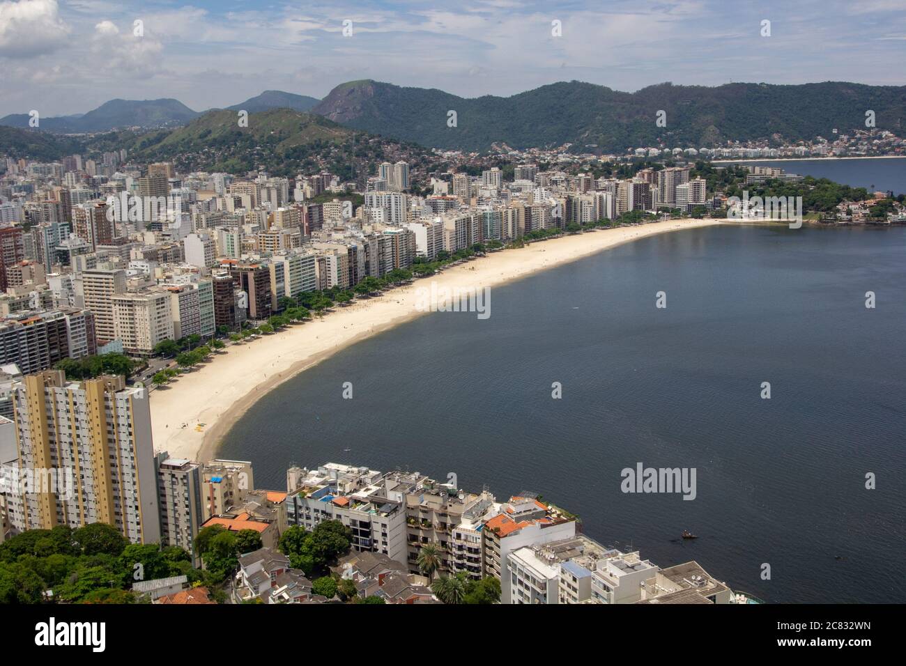 Aerial view of the buildings on the coast of the sea in Rio de Janeiro ...