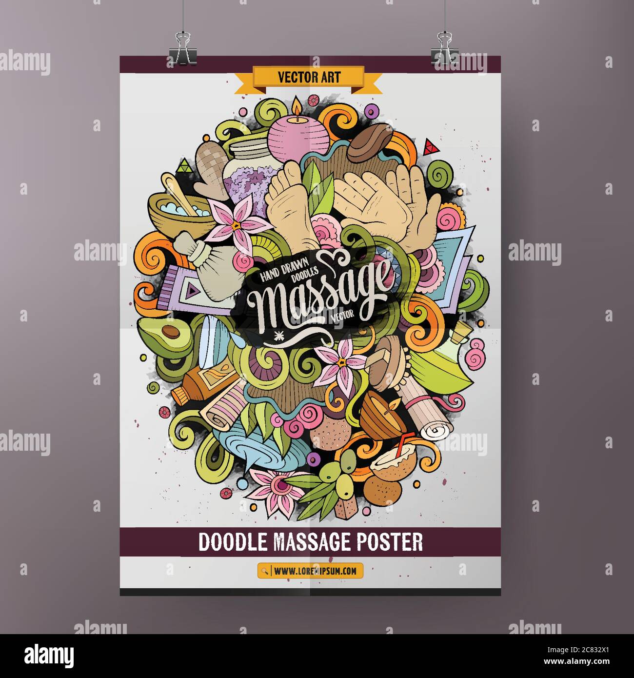 Cartoon hand drawn doodles Massage salon poster template Stock Vector ...