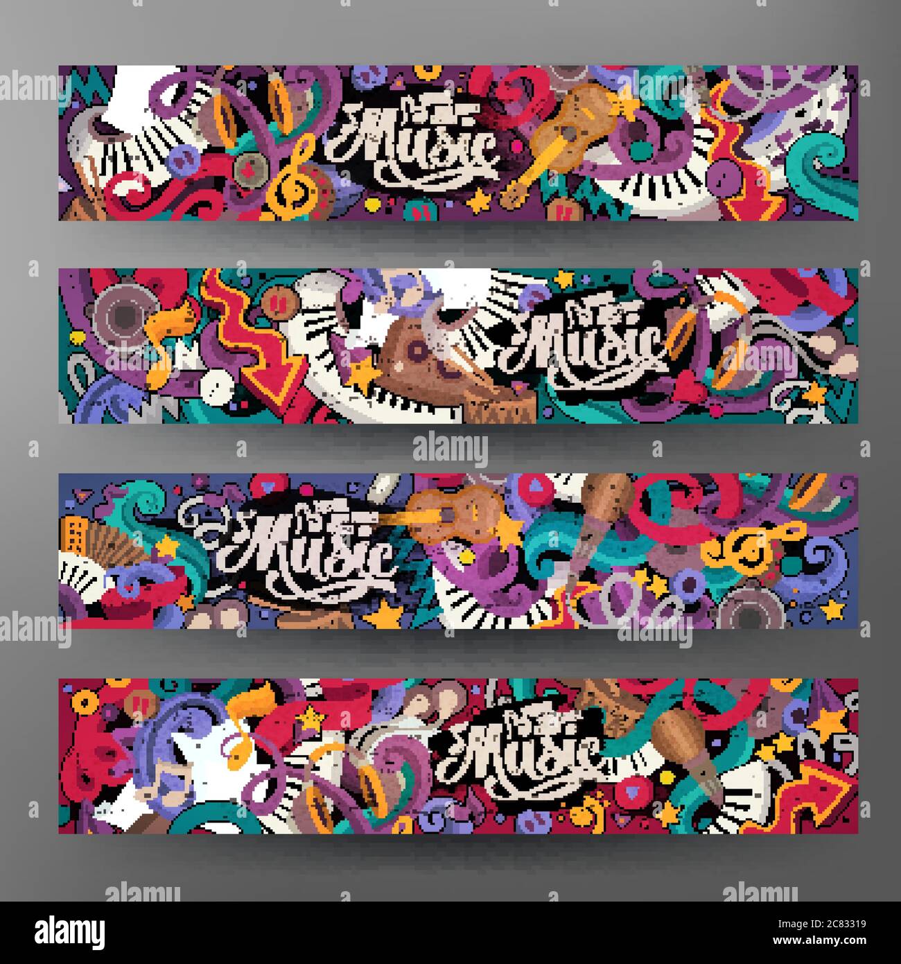 Cartoon hand-drawn doodles Musical banners Stock Vector Image & Art - Alamy