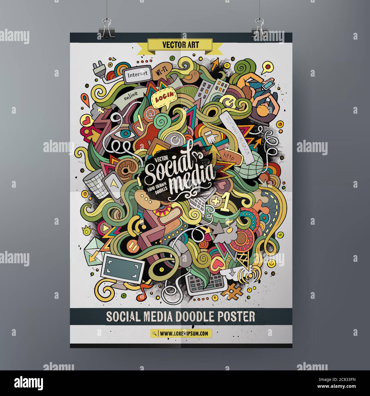 Cartoon hand drawn doodles Social poster template Stock Vector Image ...