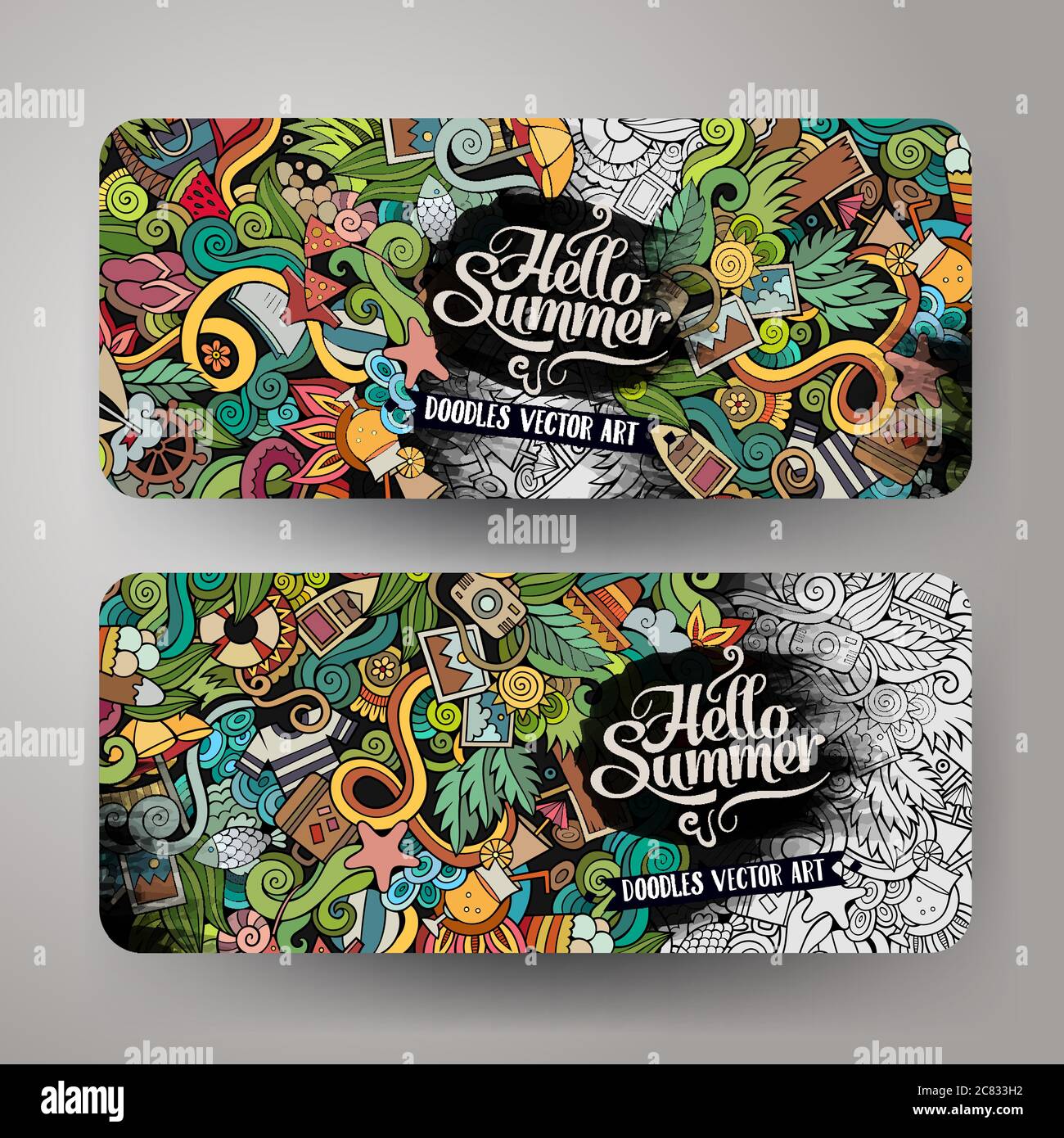 Cartoon vector doodles summer banners Stock Vector Image & Art - Alamy