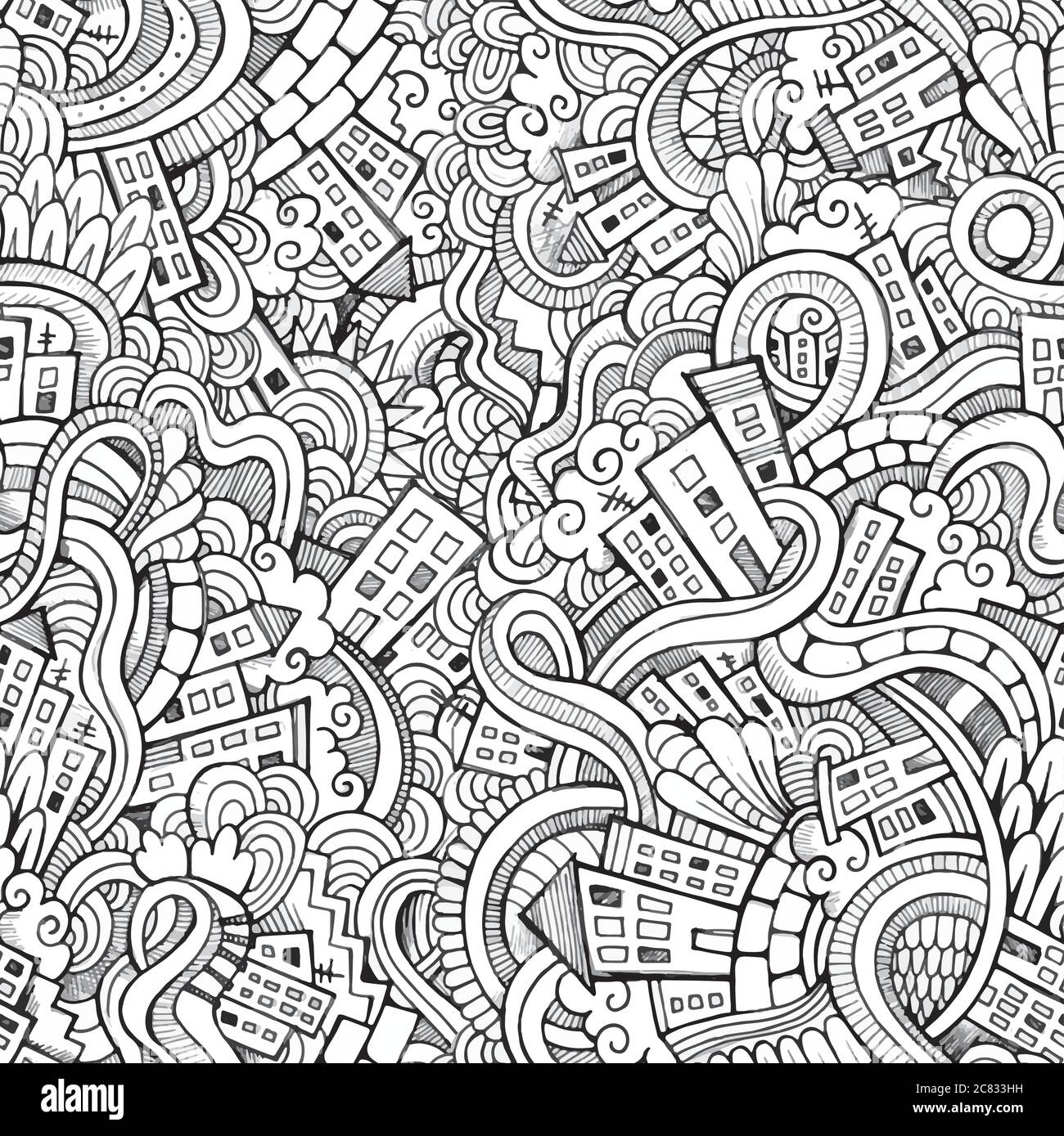 Cartoon vector doodles hand drawn town Stock Vector Image & Art - Alamy