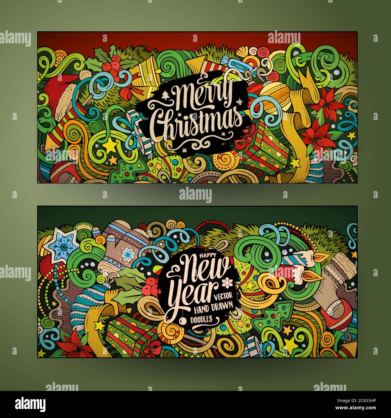 Cartoon doodles New Year holidays banners Stock Vector Image & Art - Alamy