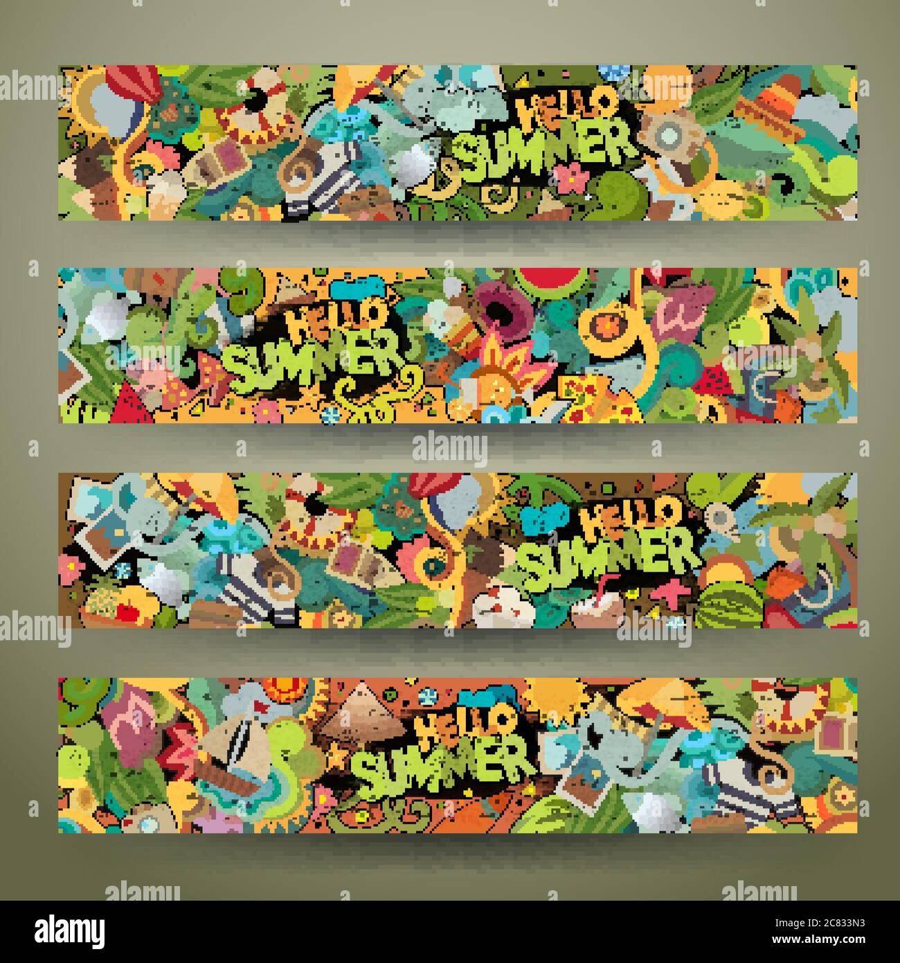 Cartoon vector doodles summer banners Stock Vector Image & Art - Alamy