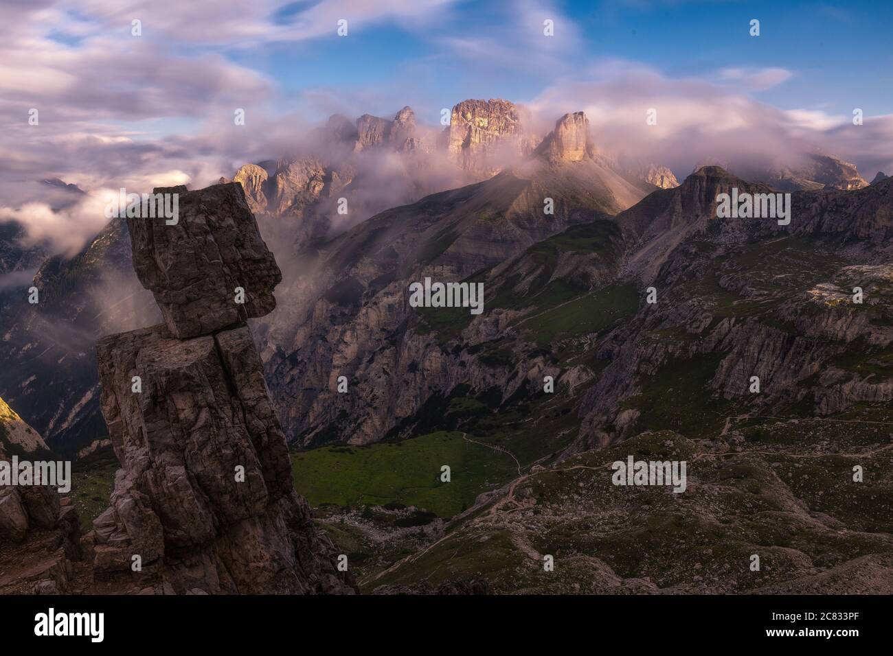 Panoramic view of the Drei Zinnen Nature Park Toblach in Italy with a ...