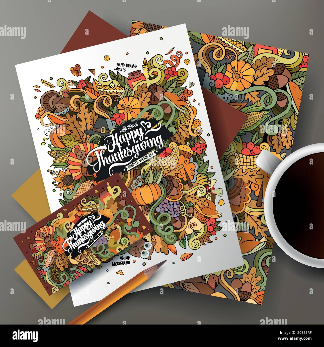 Corporate Identity vector templates set design with Thanksgiving theme ...