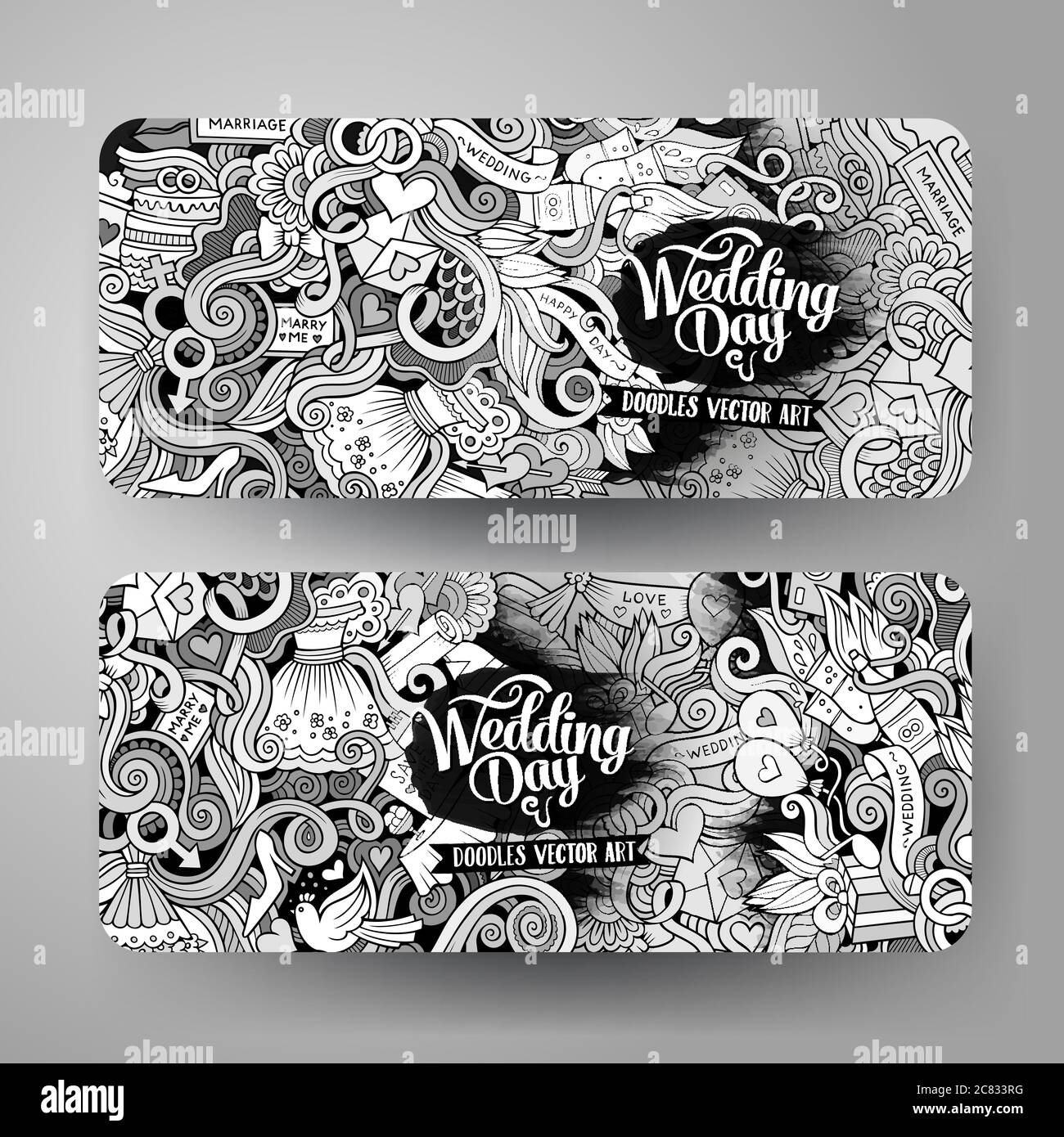 Cartoon cute vector doodles wedding banners Stock Vector Image & Art ...