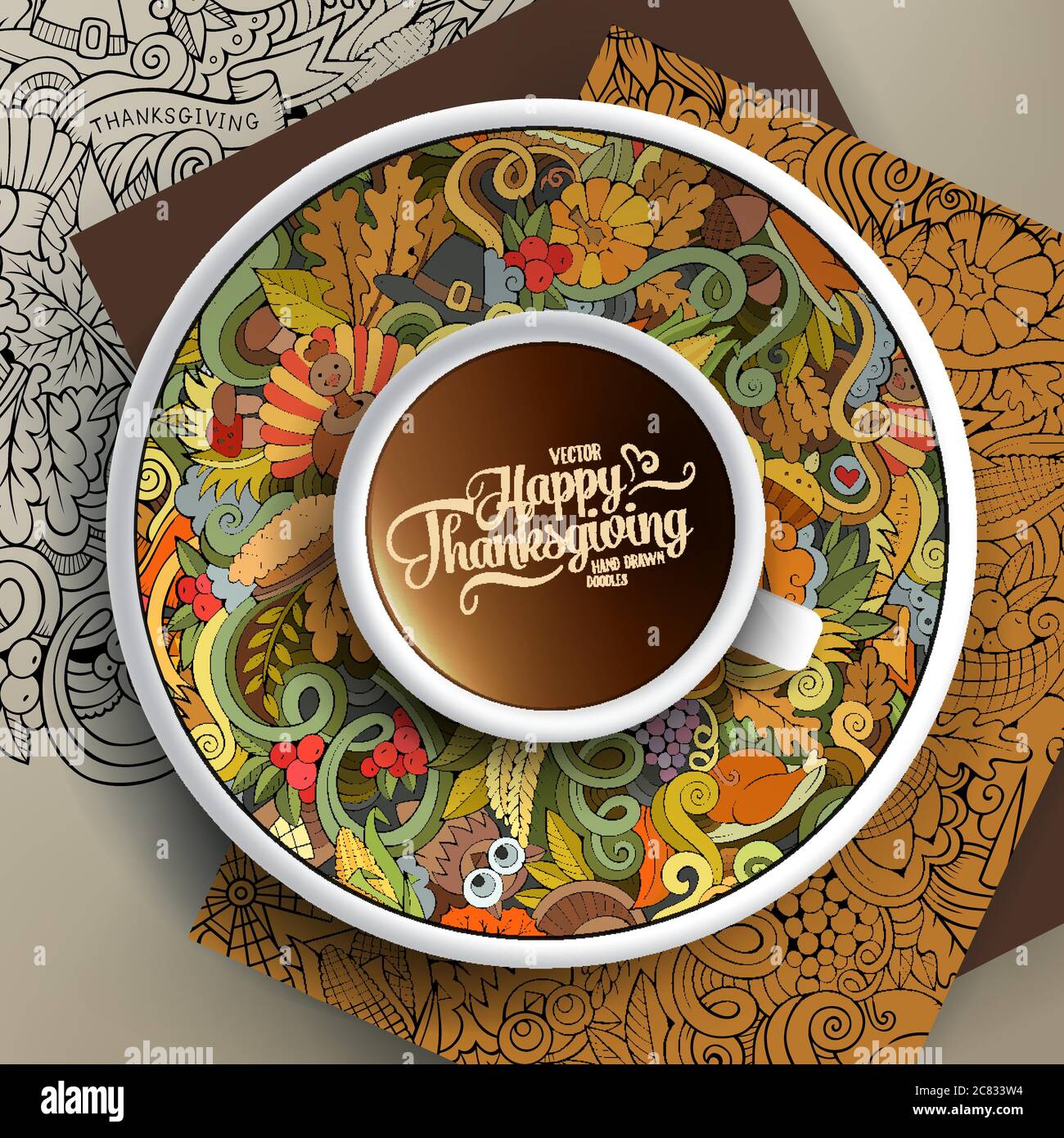 Cup of coffee and Thanksgiving doodles Stock Vector Image & Art - Alamy
