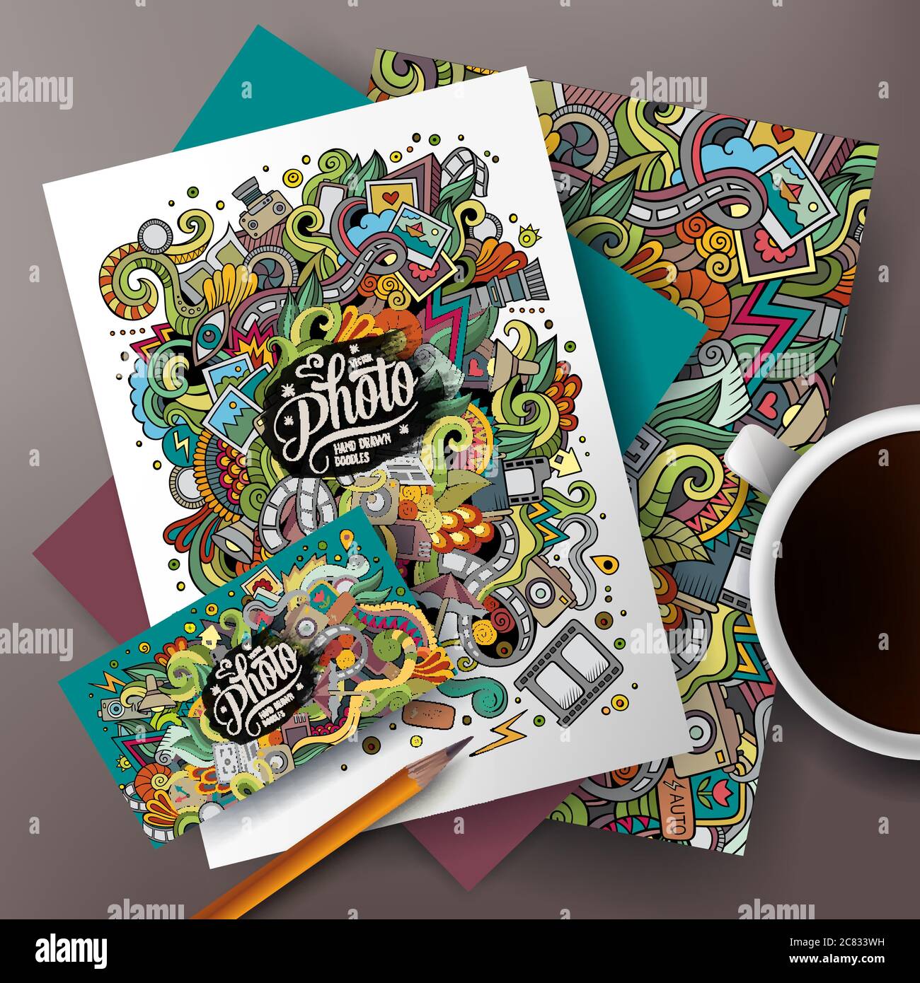 Cartoon doodles Photo corporate identity set Stock Vector Image & Art ...