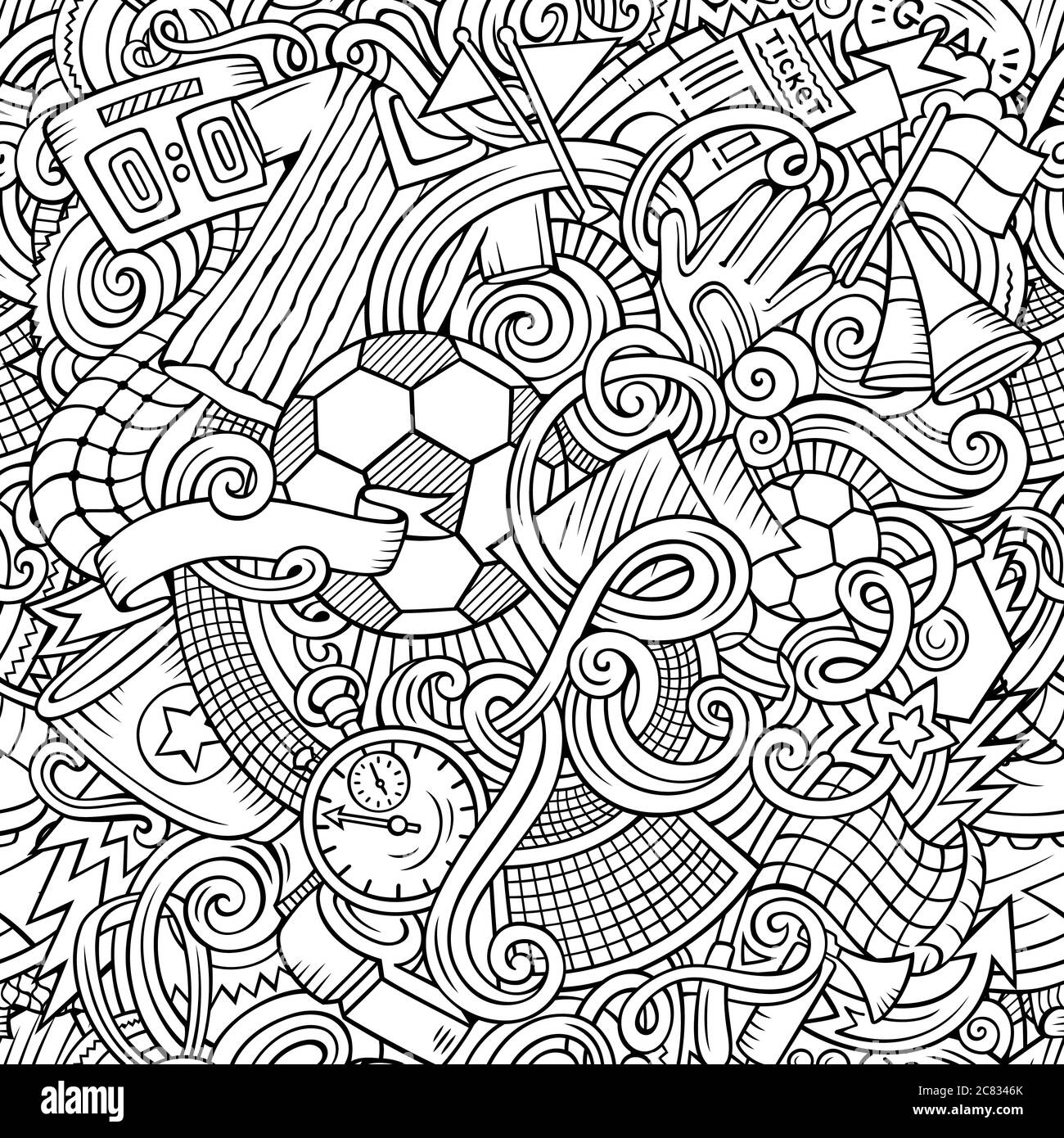 Cartoon cute doodles hand drawn Soccer seamless pattern Stock Vector ...