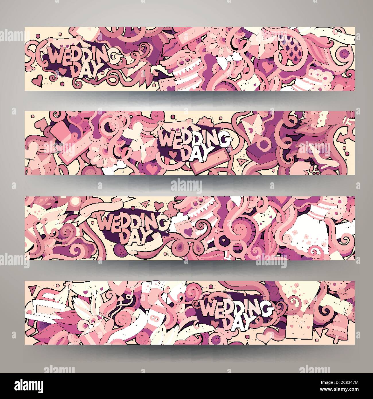 Cartoon vector hand-drawn Doodle on the subject of wedding banners ...