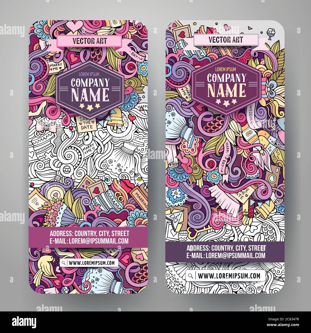 Cartoon cute vector doodles wedding banners Stock Vector Image & Art ...