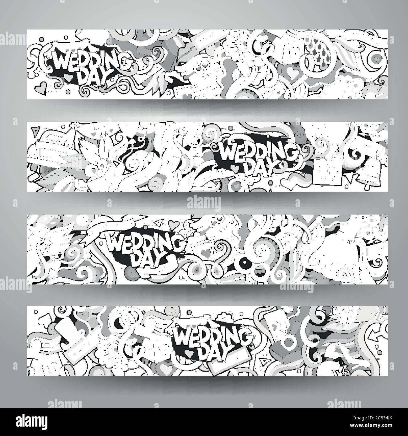 Cartoon vector hand-drawn Doodle on the subject of wedding banners ...