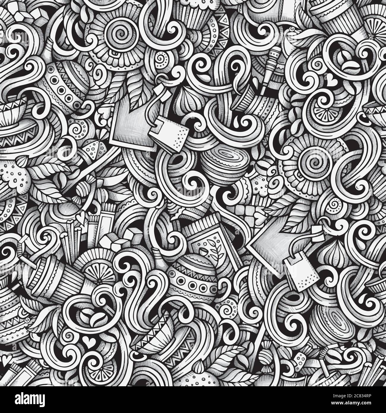 Coffee time seamless background Black and White Stock Photos & Images ...