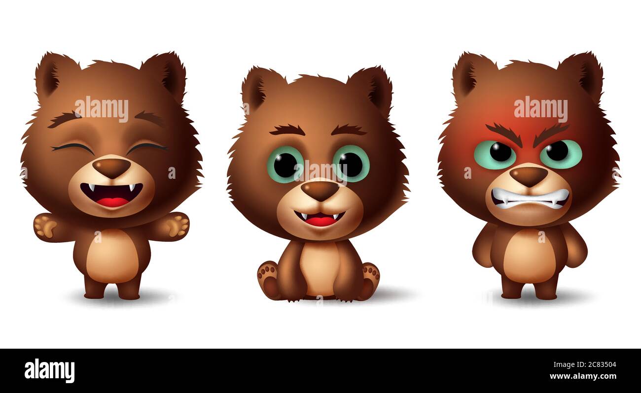 Bear brown animals character vector set. Grizzly bears animal kids ...
