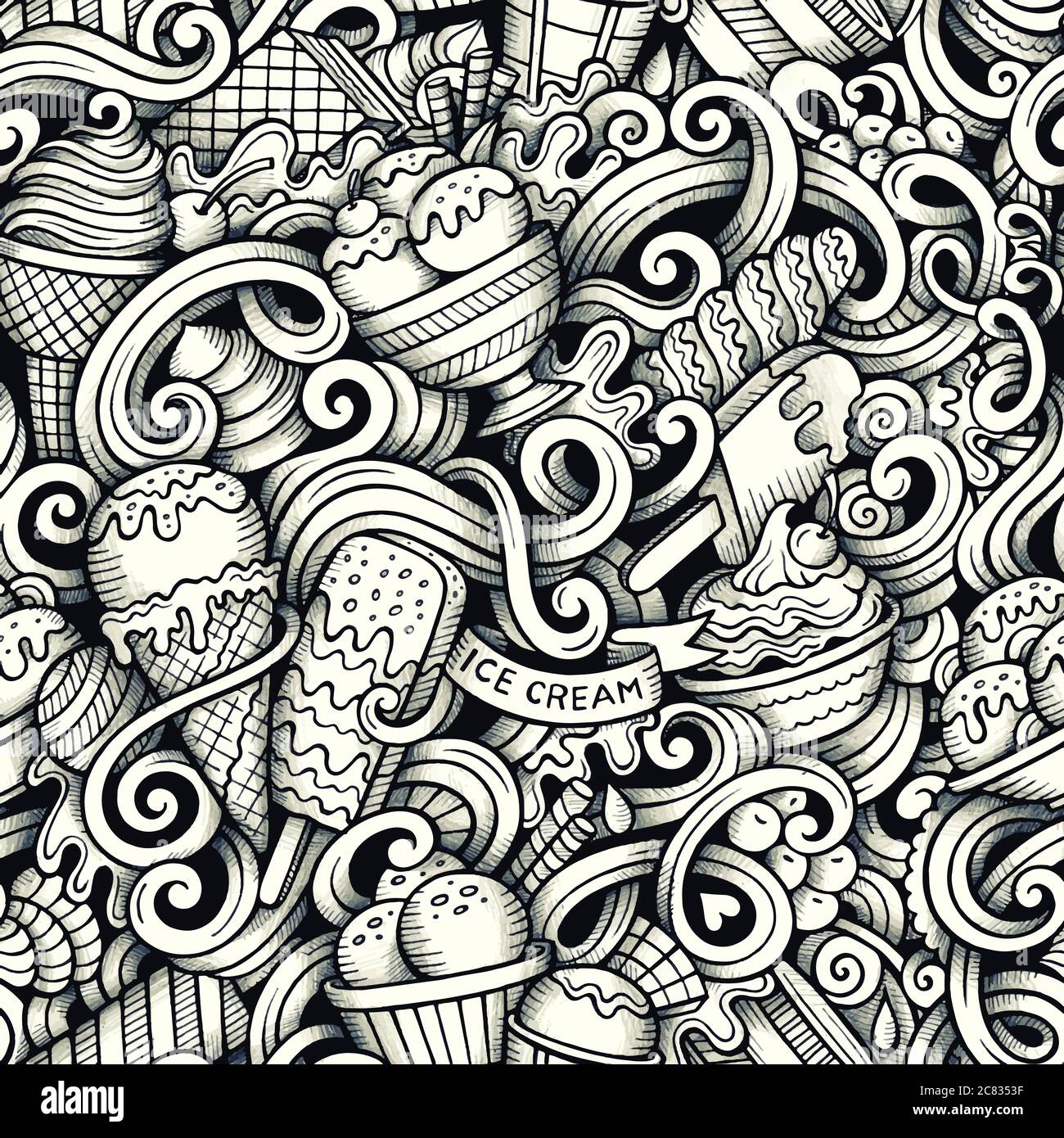 Cartoon hand drawn ice cream doodles seamless pattern Stock Vector ...