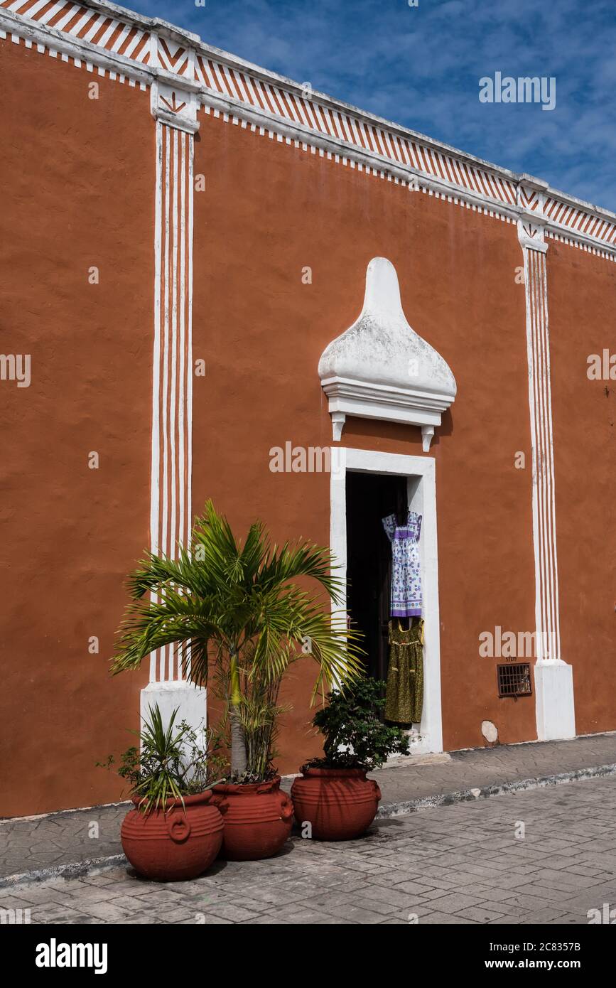 Painted Spanish colonial buildings on the Calzada de los Frailes in ...