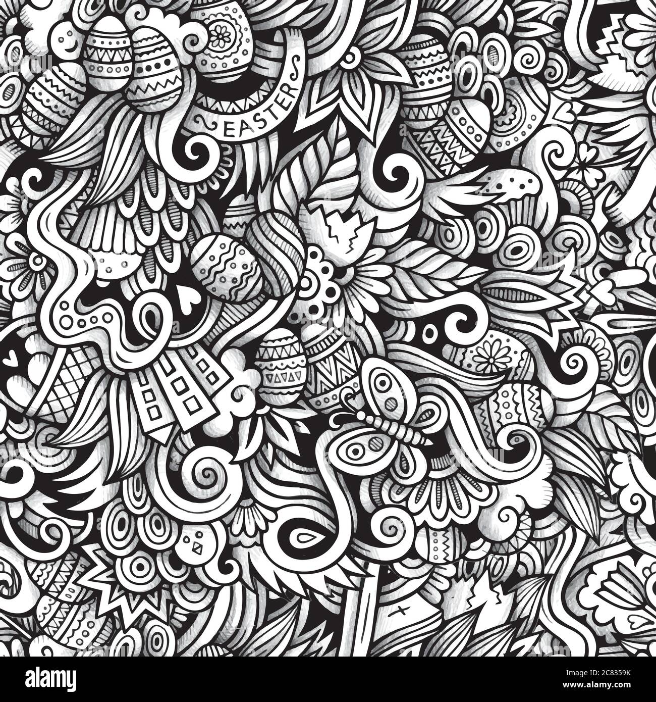 Seamless rabbit pattern easter Black and White Stock Photos & Images ...