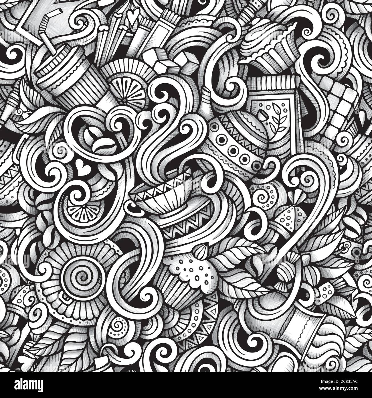 Coffee time seamless background Black and White Stock Photos & Images ...