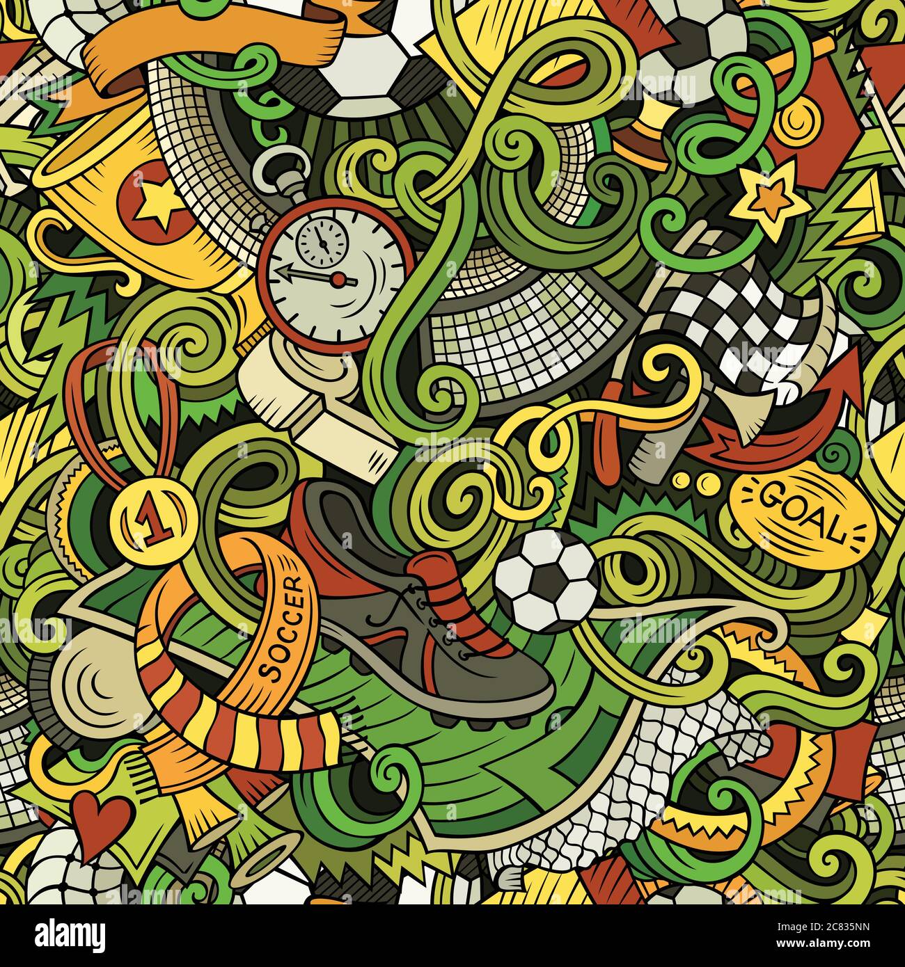 Cartoon cute doodles hand drawn Soccer seamless pattern Stock Vector ...