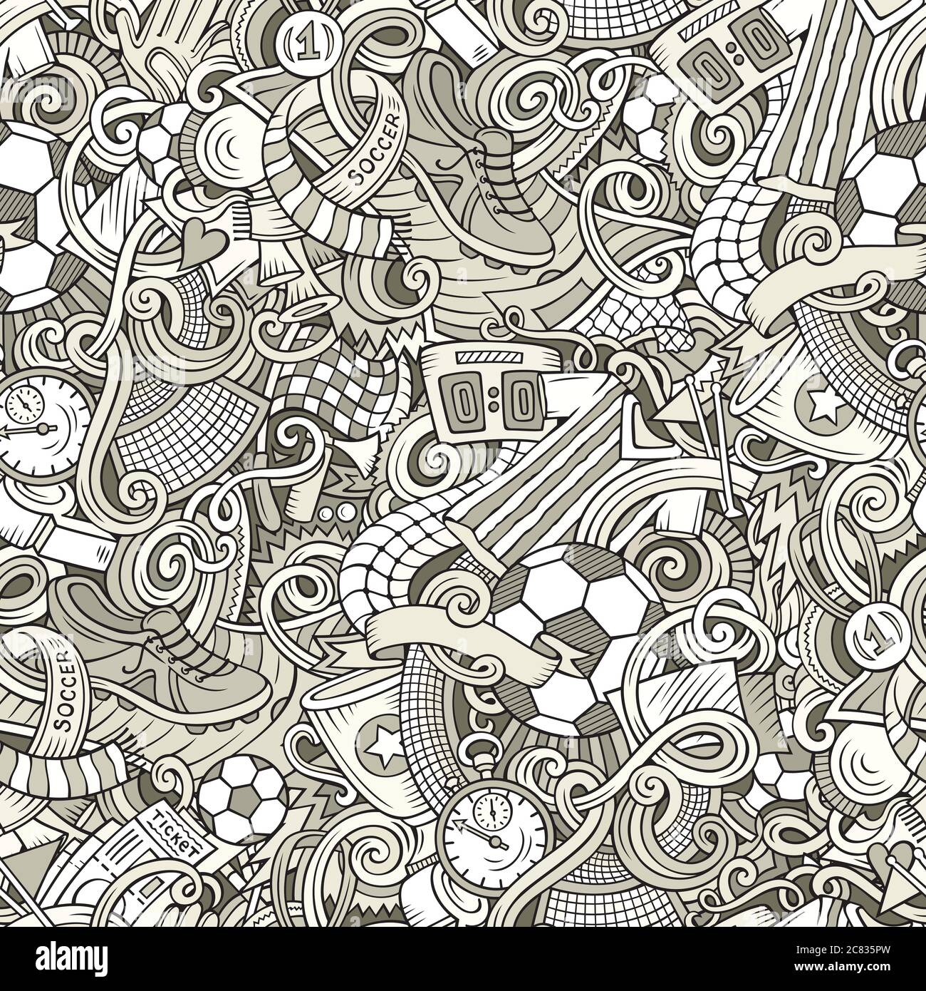 Cartoon cute doodles hand drawn Soccer seamless pattern Stock Vector ...