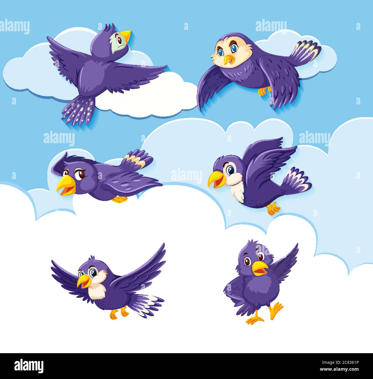Set of bird character on sky background illustration Stock Vector Image ...