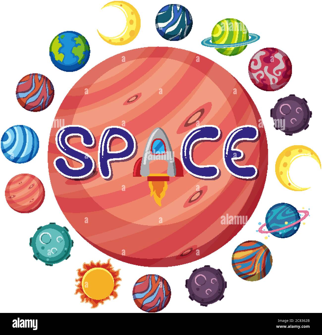 Space logo with many planets in circle shape illustration Stock Vector ...