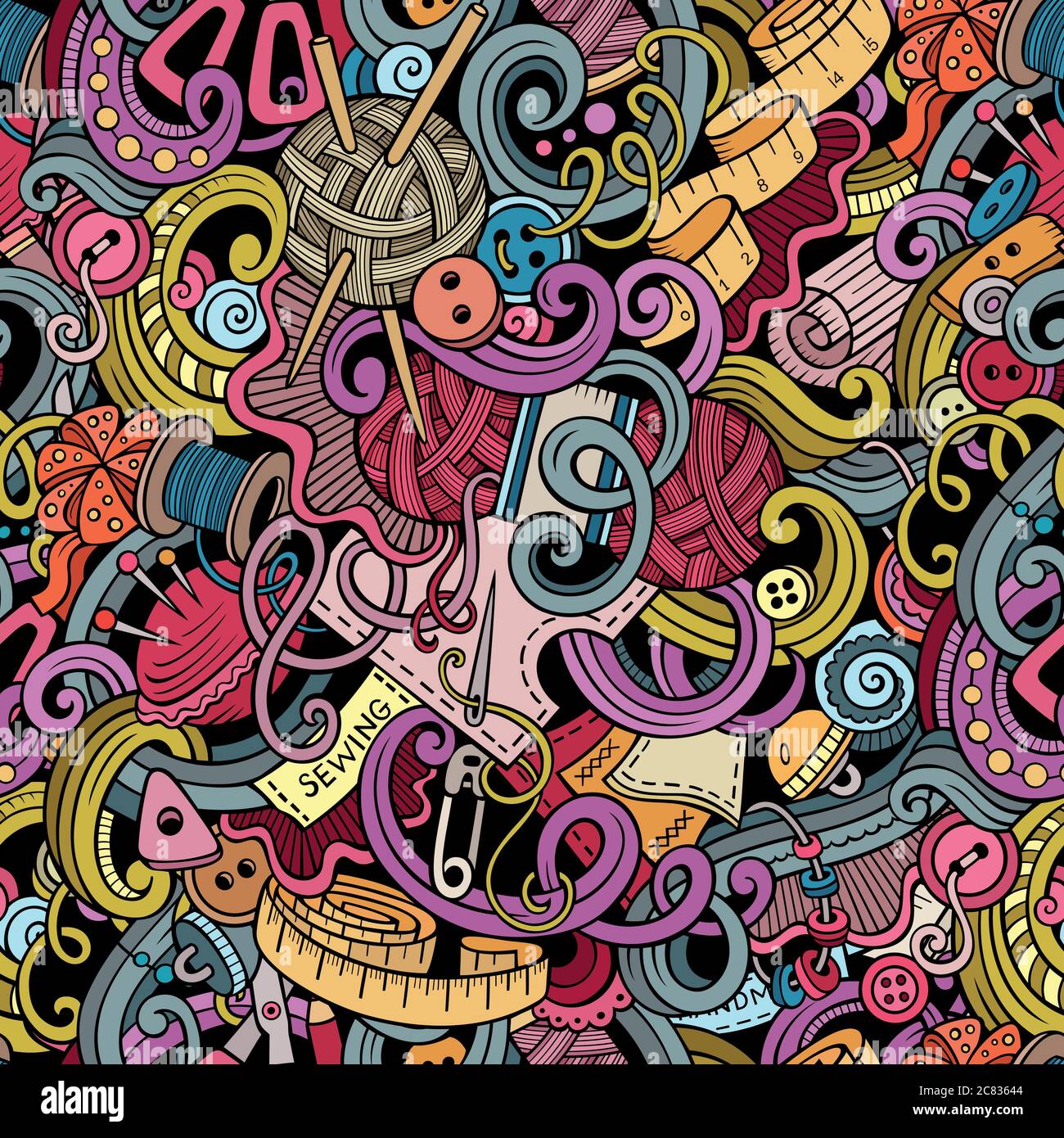 Cartoon handmade and sewing doodles seamless pattern Stock Vector Image ...