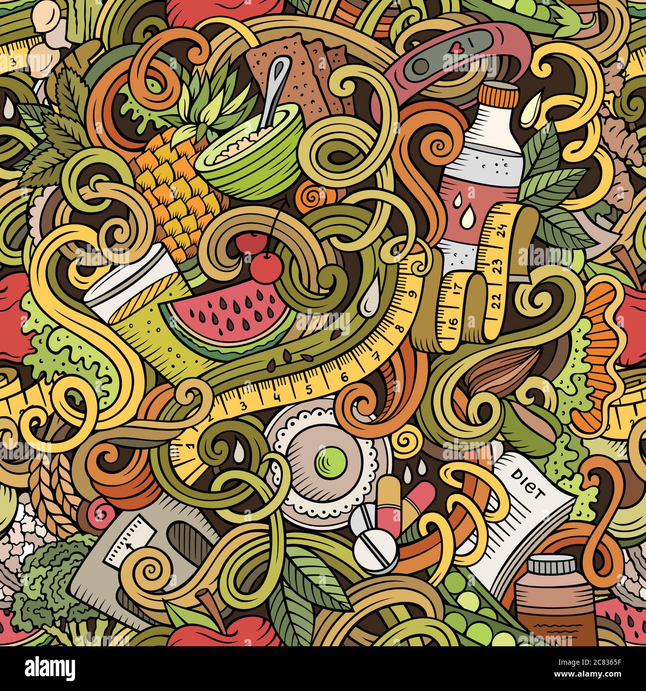 Cartoon cute doodles hand drawn Diet food seamless pattern Stock Vector ...